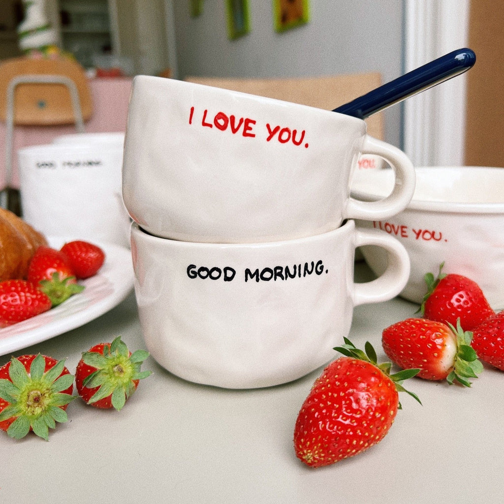 Anna + Nina | 'Good Morning' Ceramic Cappuccino Mug - White – About Living