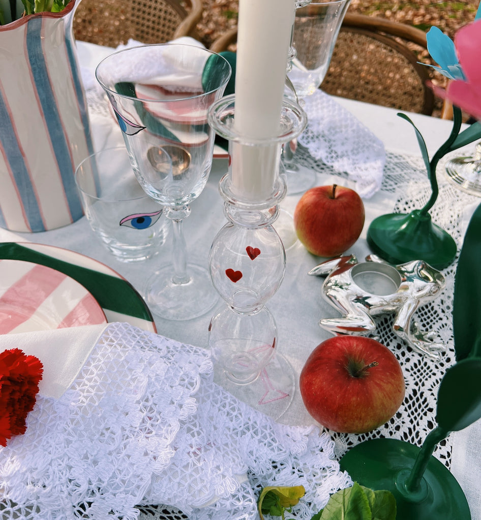 Anna + Nina | Sweet Sorrow Heart Taper Candle Holder - Glass (23cm ...