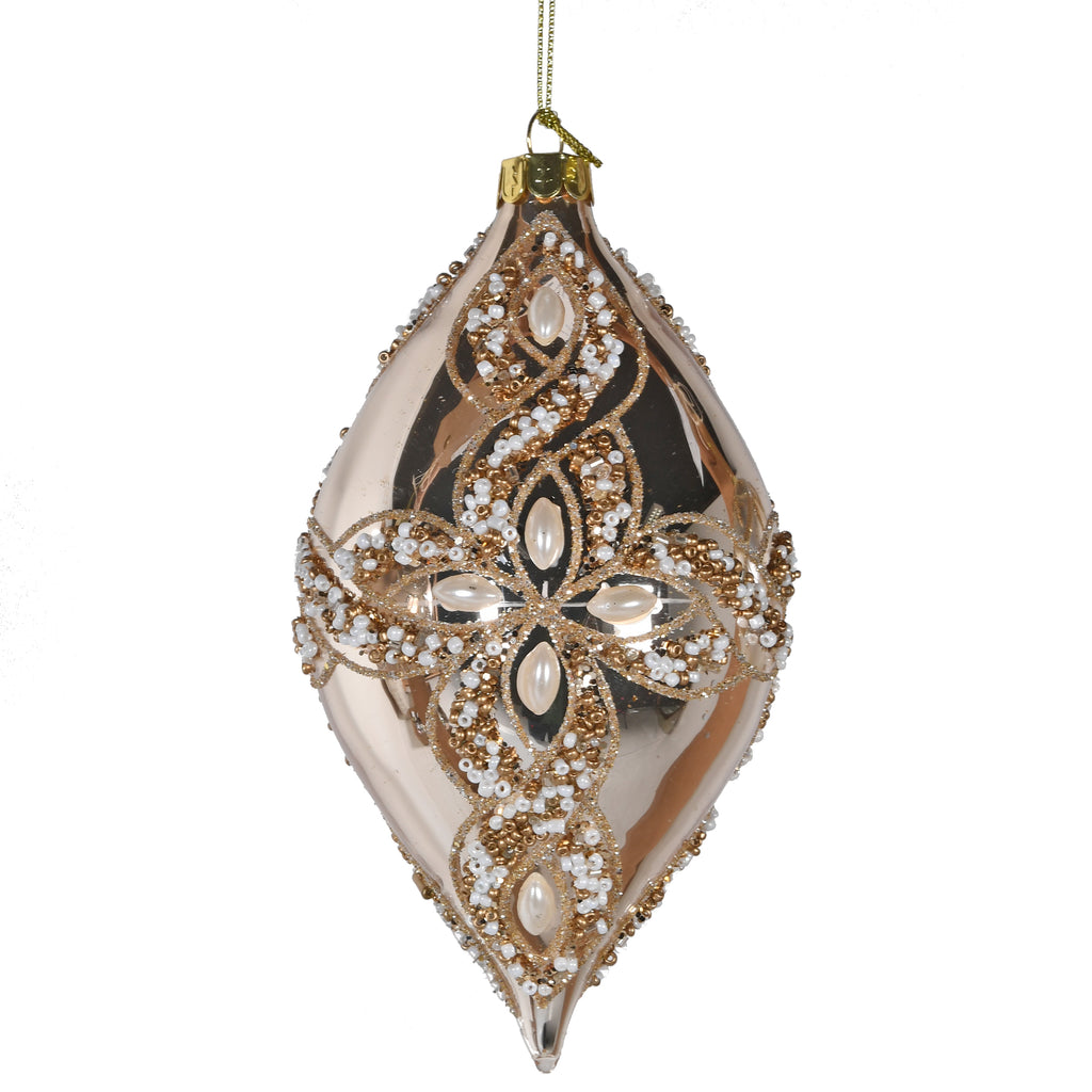 CHRISTMAS by AL | Luxe Beaded Teardrop Bauble - Gold & White – About Living