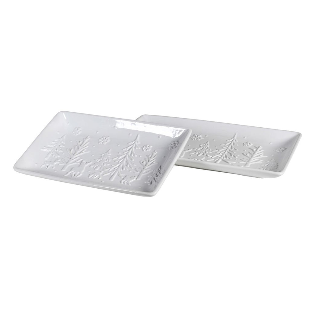 Embossed Christmas Tree Serving Dishes - White (Set of 2) – About Living