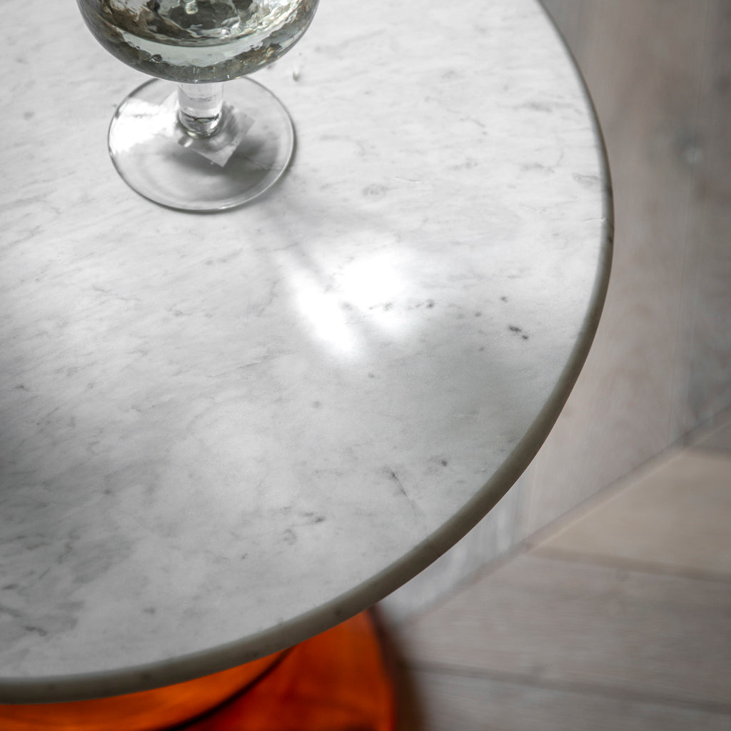 Designed by Gallery | Turin Round Marble Top Side Table - Orange Glass ...