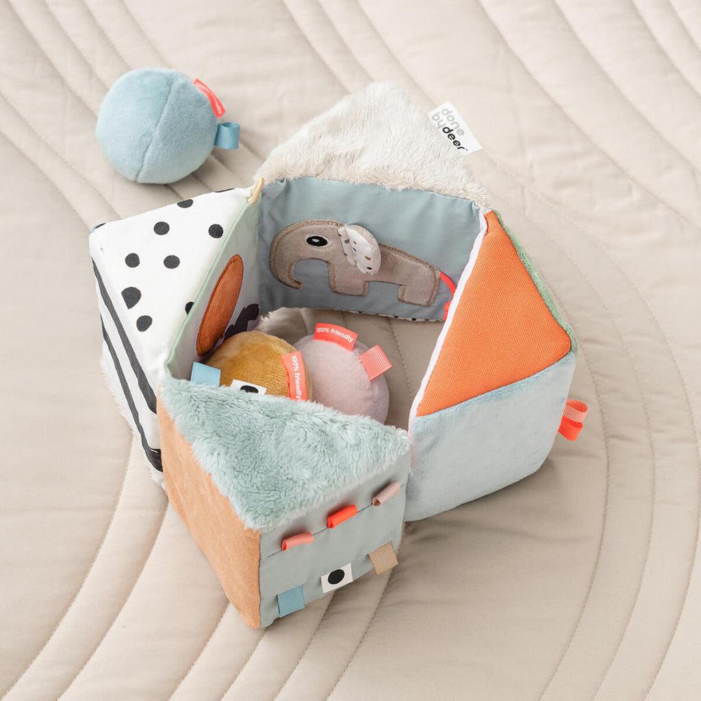 Done by Deer | Deer Friends Fold-Out Sensory Cube Toy – About Living