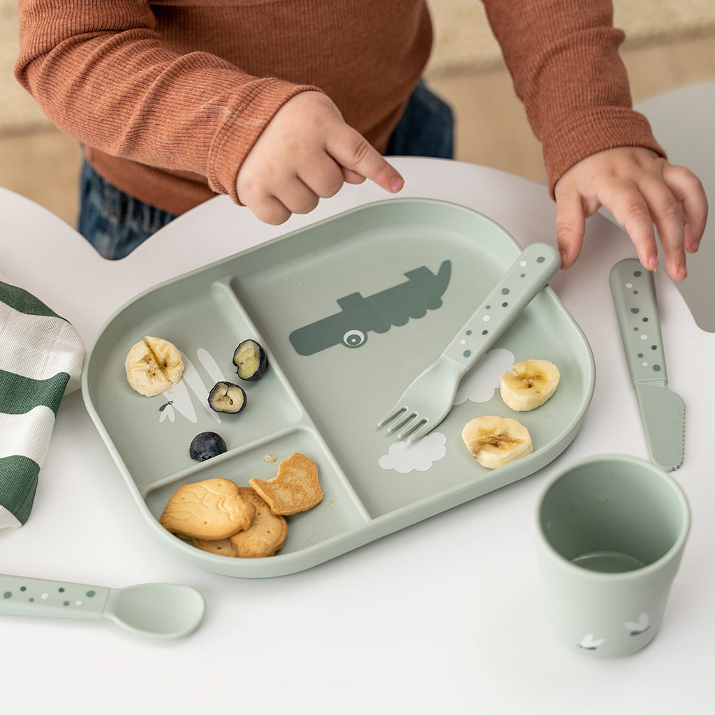 Done By Deer Croco Foodie Compartment Plate - Green | About Living