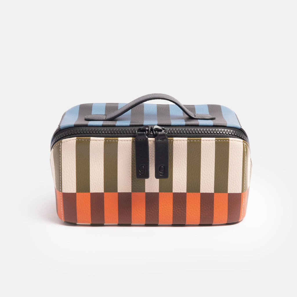 gardner | Men's Vegan Leather Flat Lay Wash Bag - Retro Stripe (Large ...
