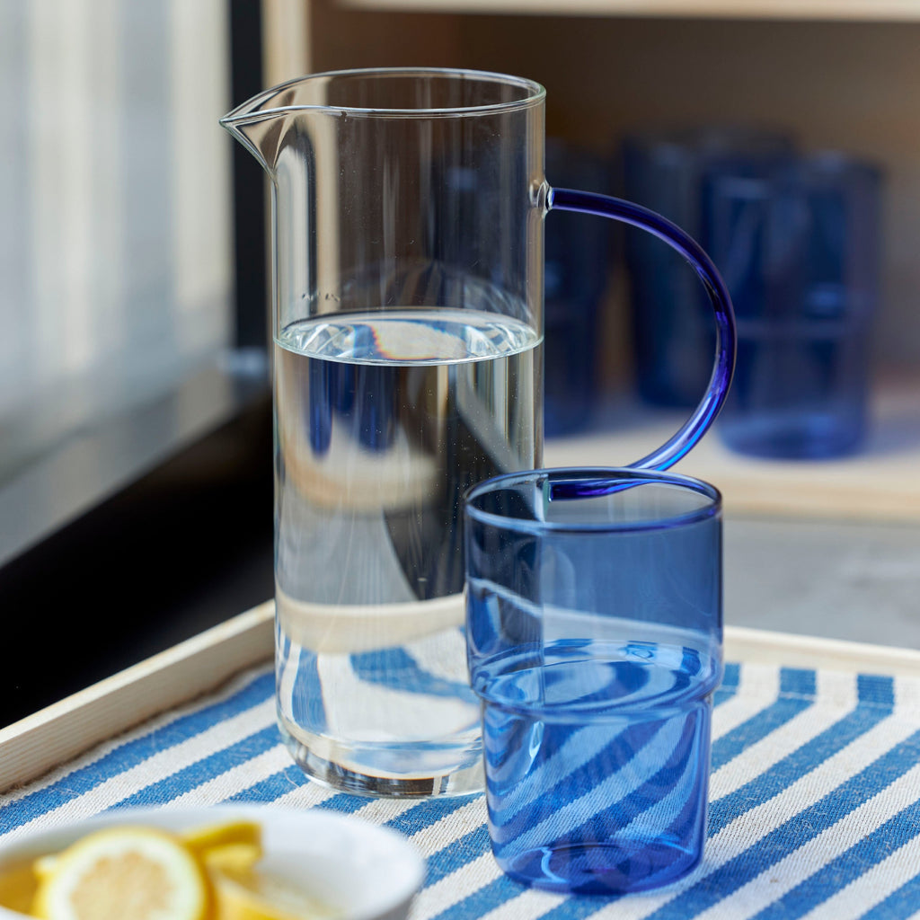Lyngby Glass Torino Glass Jug - Clear/Blue (1.1L) | About Living