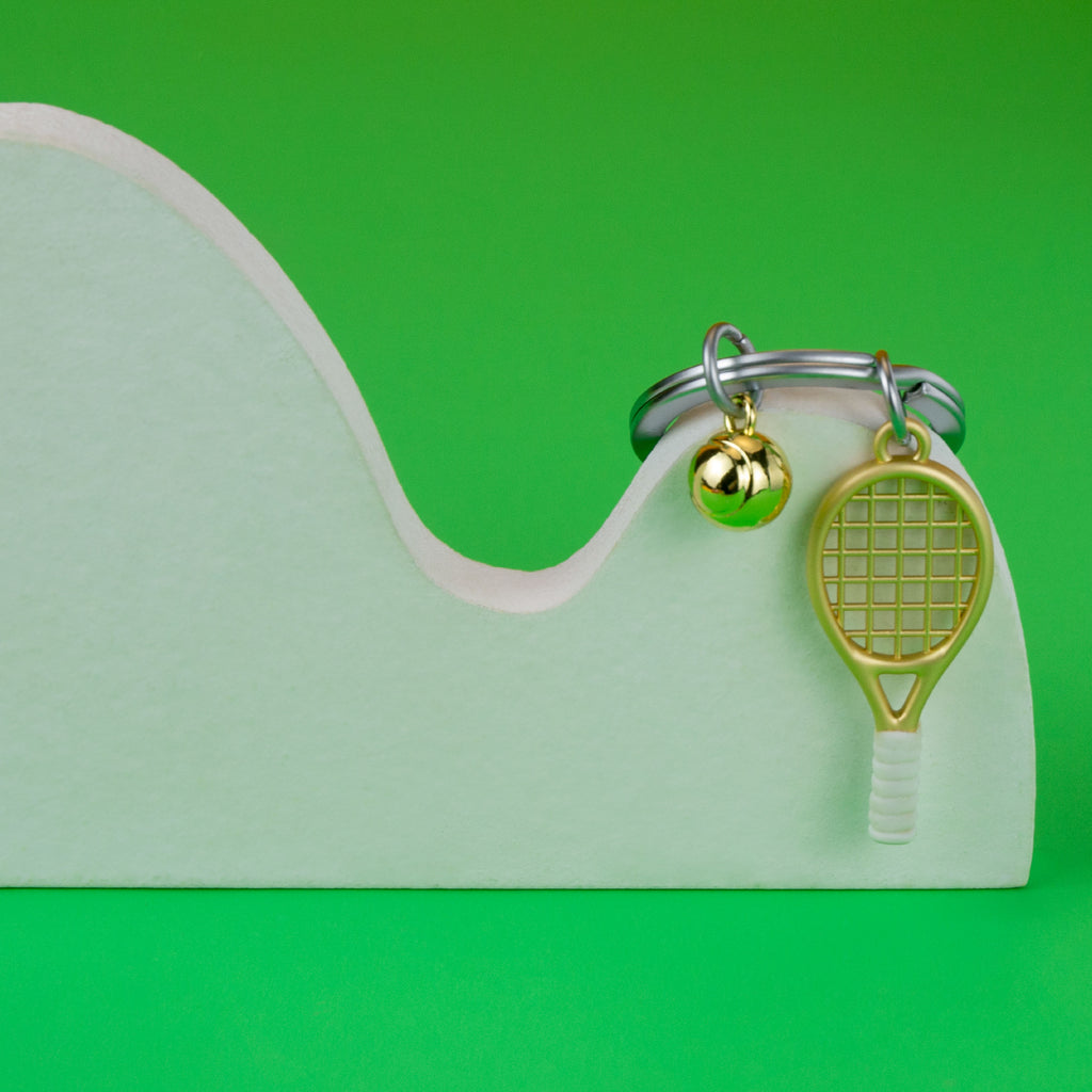 Metalmorphose | Tennis Racket & Ball Keyring - Gold & White – About Living