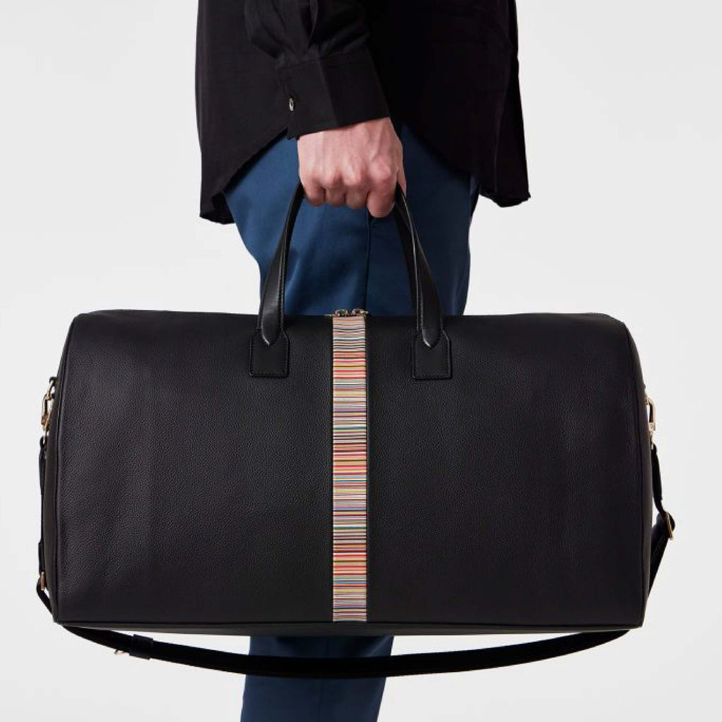 Paul Smith | Men's Leather 'Signature Stripe' Holdall Bag - Black ...