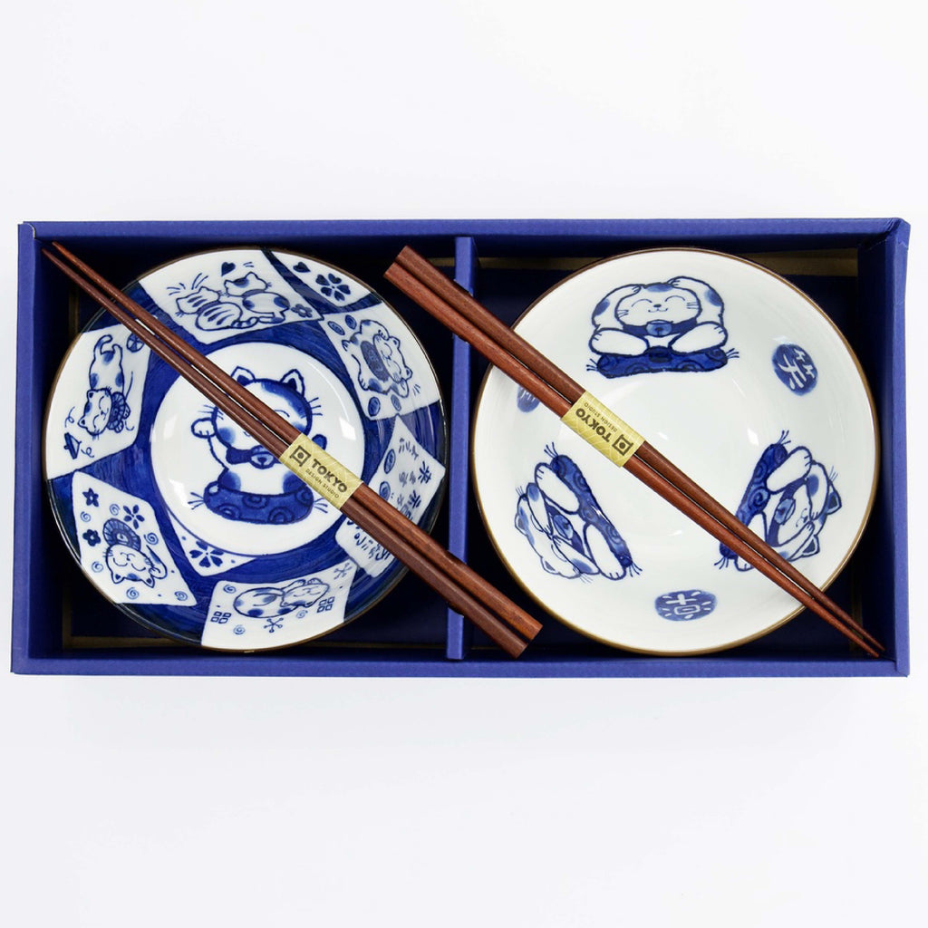 Tokyo Design Studio | Kawaii Wise Cat Tayo Bowl & Chopsticks Set (4 ...