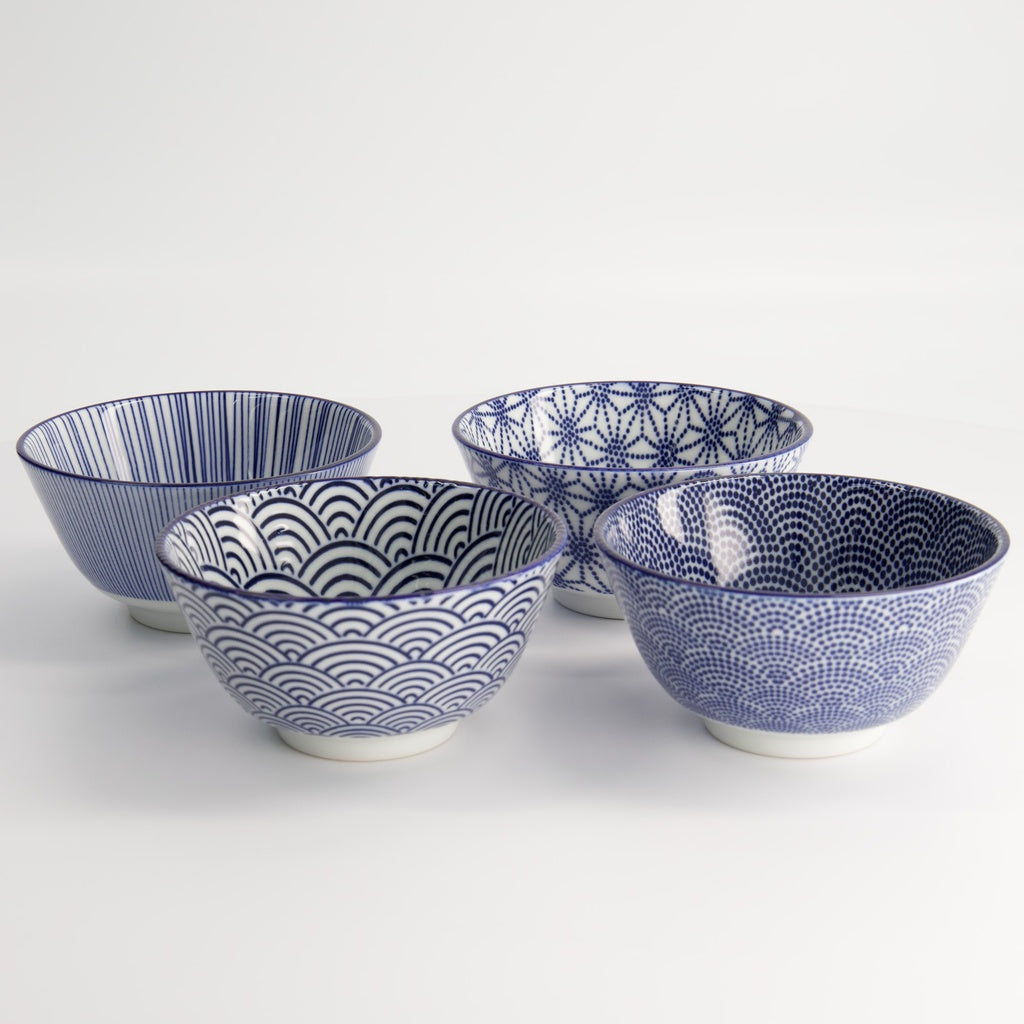 Tokyo Design Studio | Nippon Mixed Rice Bowl Set - Blue & White (4 ...