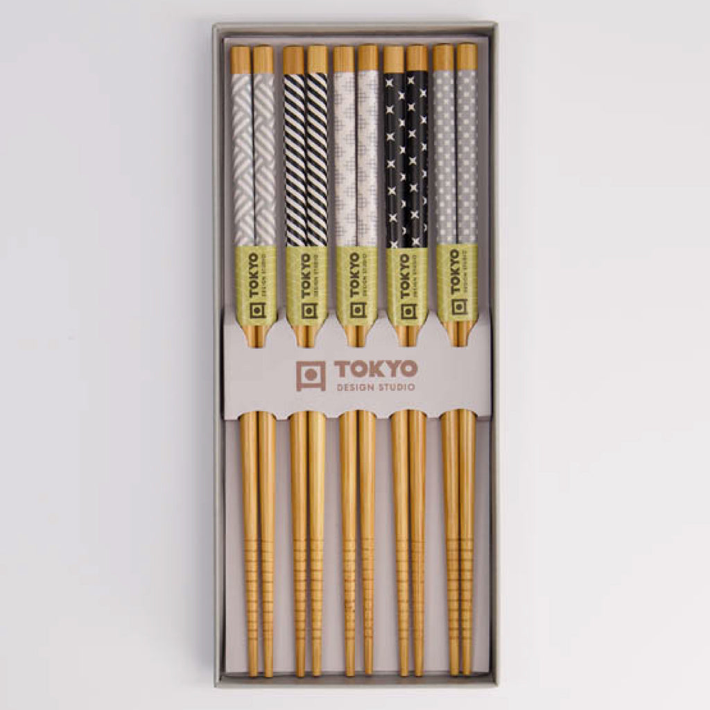 Tokyo Design Studio | Round Chopstick Set - Monochrome (5 Piece ...