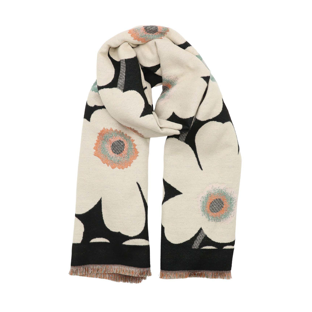 Zelly | Women's Winter Daisy Print Scarf - Black – About Living