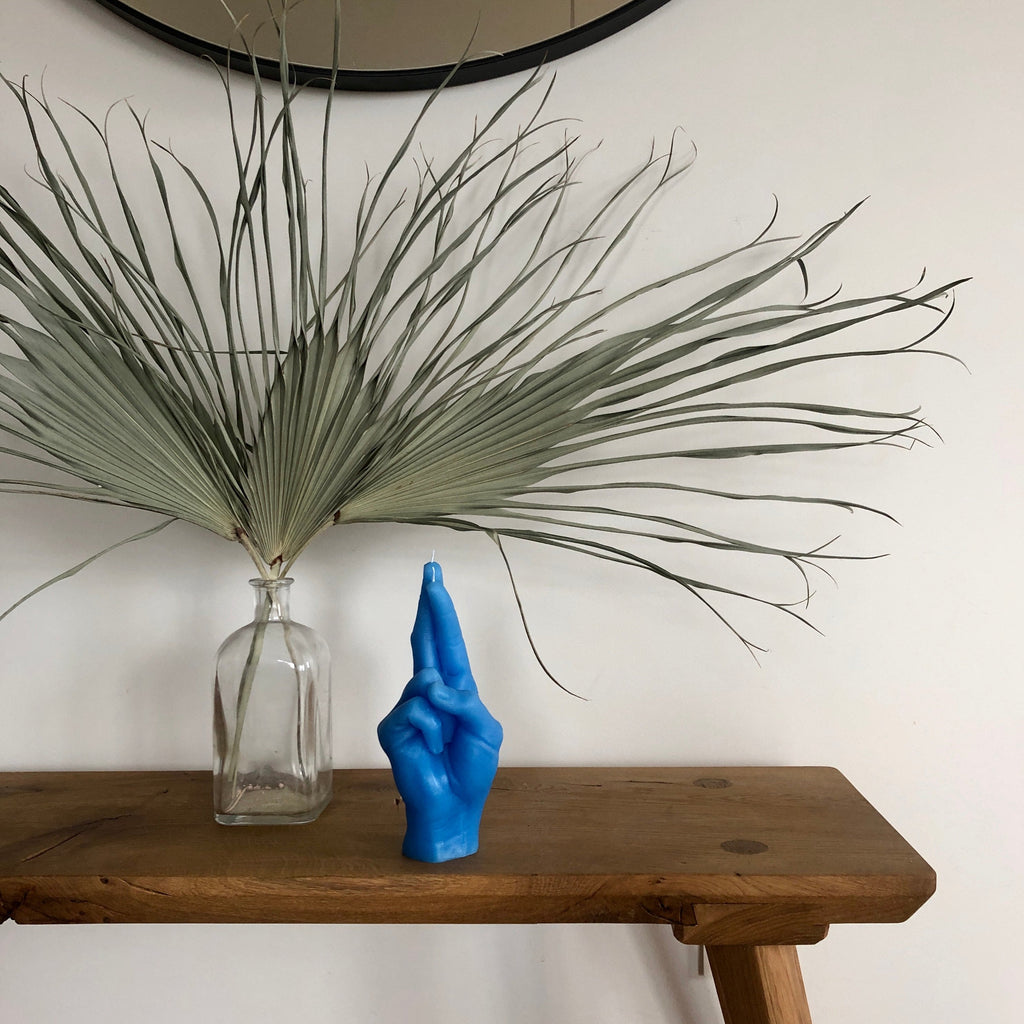 Buy Candle Hand Blue Crossed Fingers Hand Gesture Candle | About Living