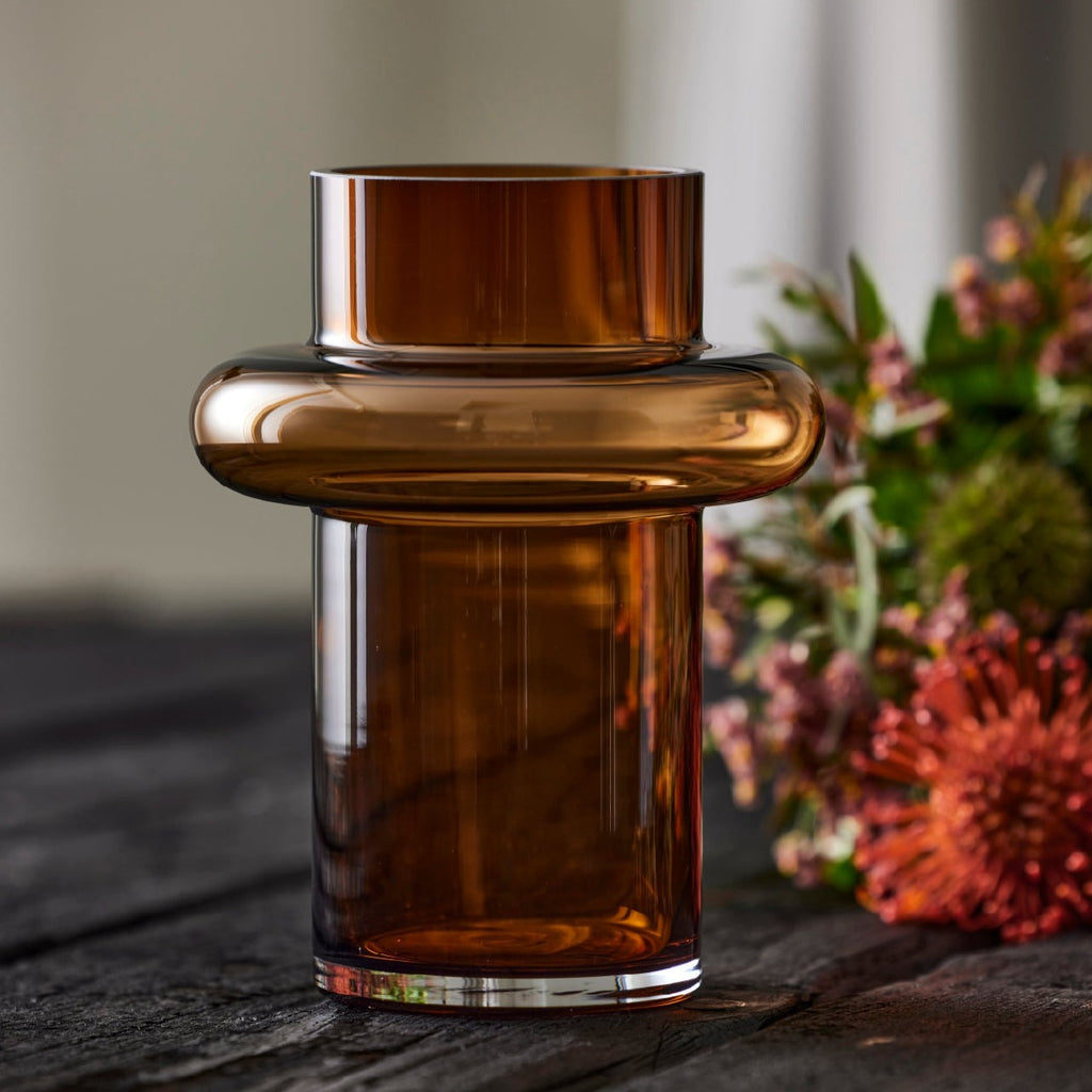 Buy Lyngby Glass 20cm Short Amber Tube Vase | About Living